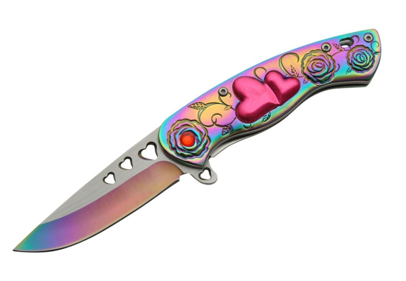 7″ Rainbow Cupid Folding Knife Stainless Steel Blade