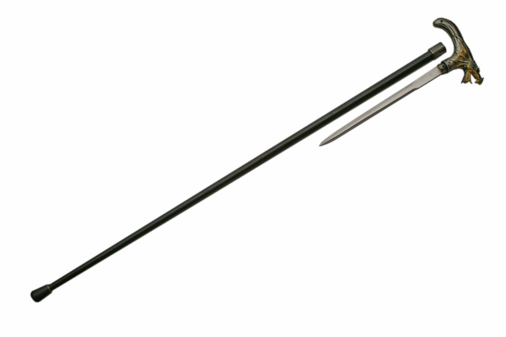 36″ Golden Dragon Sword Cane Stainless Steel Blade