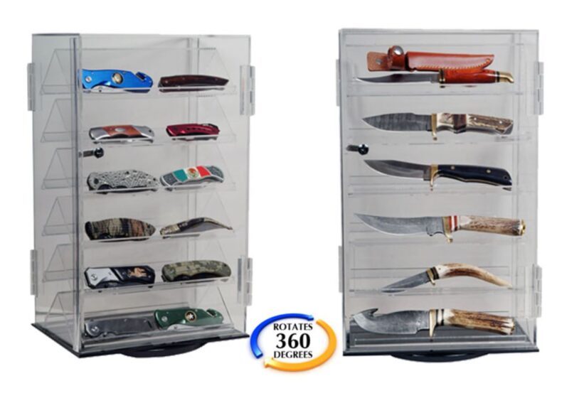 Rotating Knife Display Case 6 Piece Acrylic Display Tower