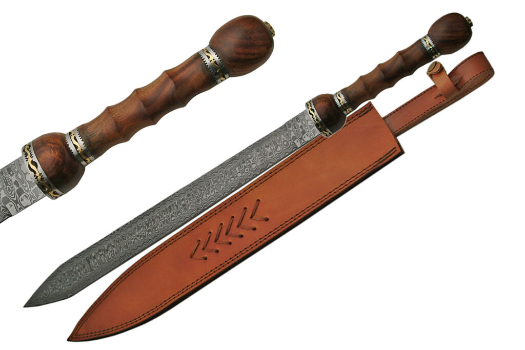 Roman Gladius Damascus Steel Blade | Wooden Handle 30 inch Sword