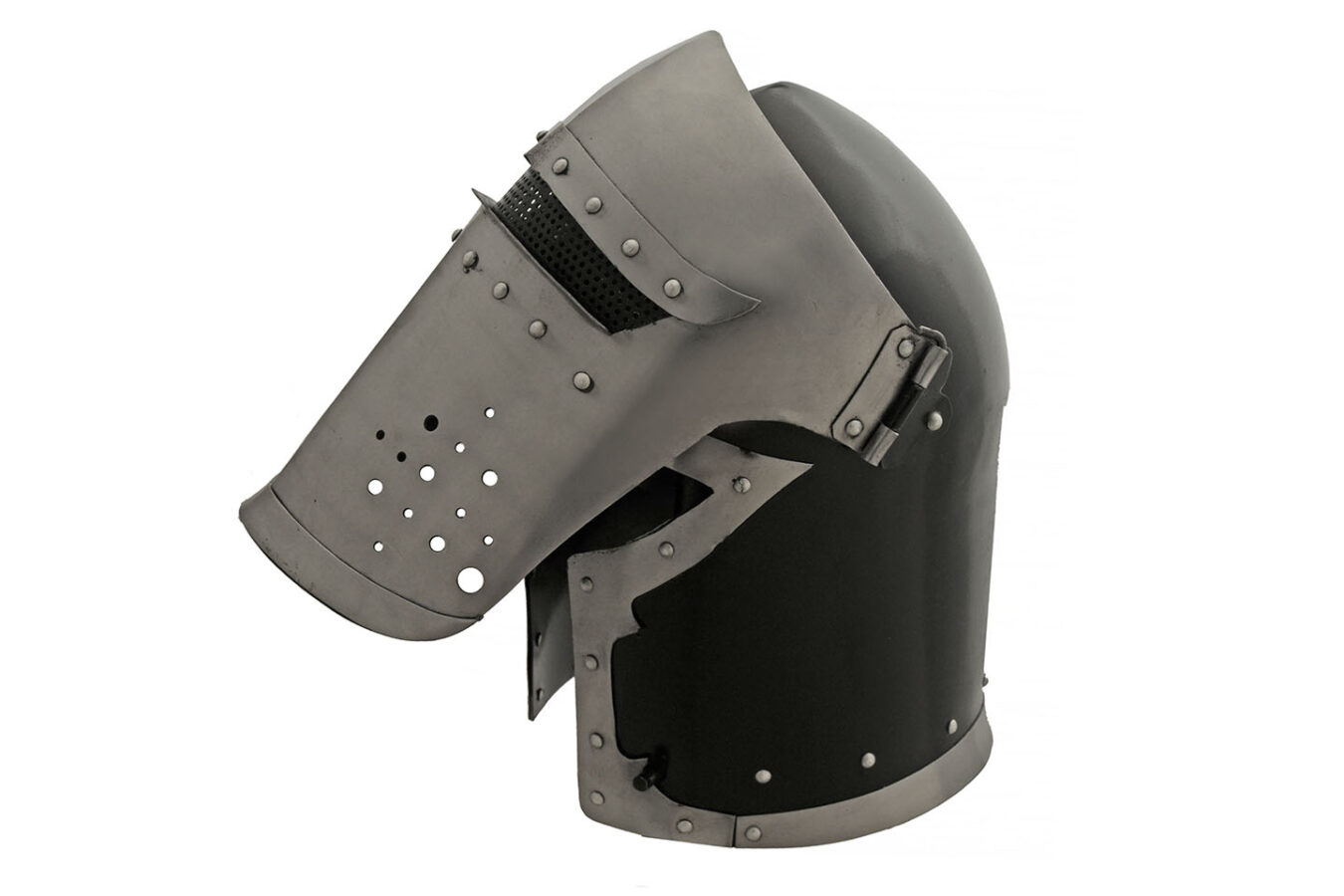 Silver And Black Crusader Knight Helmet 18 Gauge Stainless Steel