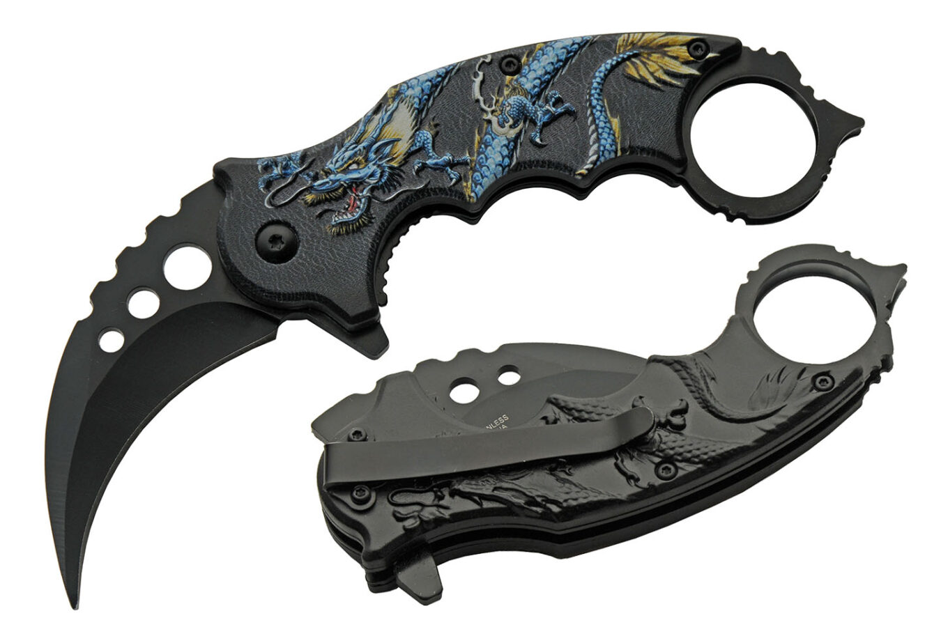 5″ Blue Dragon Karambit Knife Stainless Steel Blade