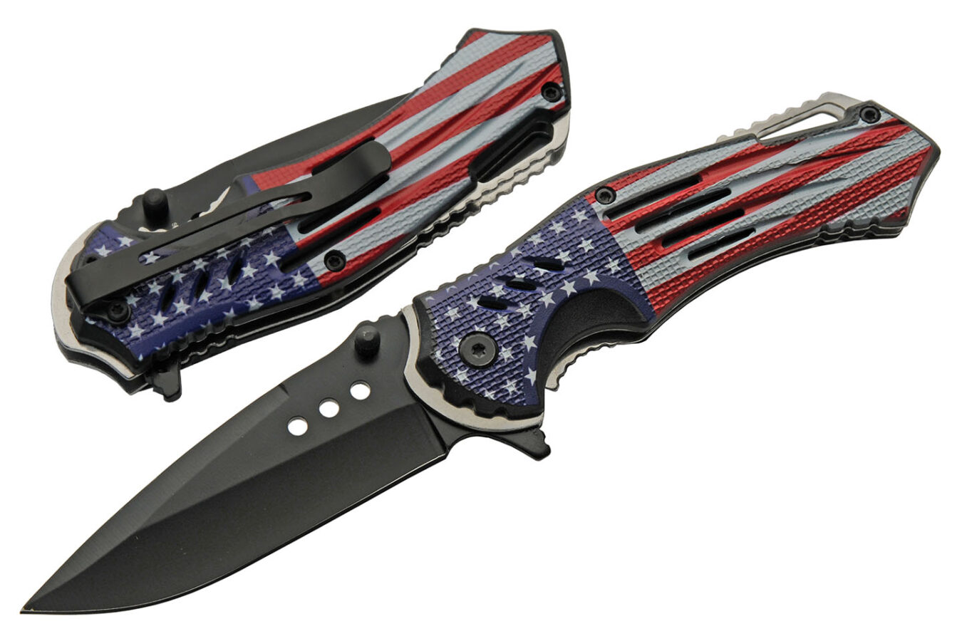 USA Flag Folding Knife 8″ Stainless Steel Blade Abs Handle