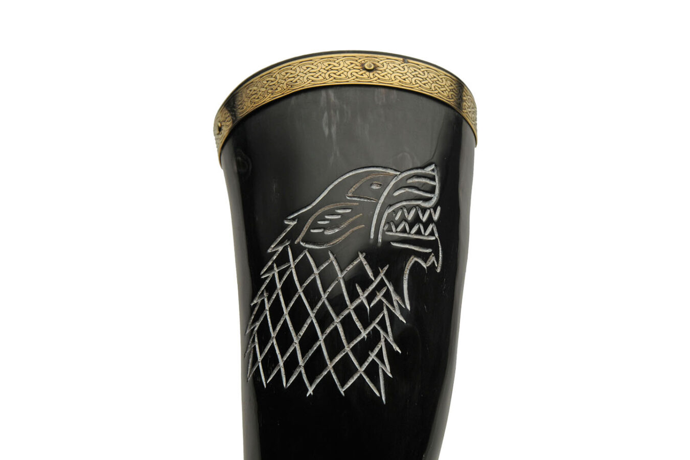 Engraved Wolf 12-14 inch Buffalo Drinking Fenrir Horn