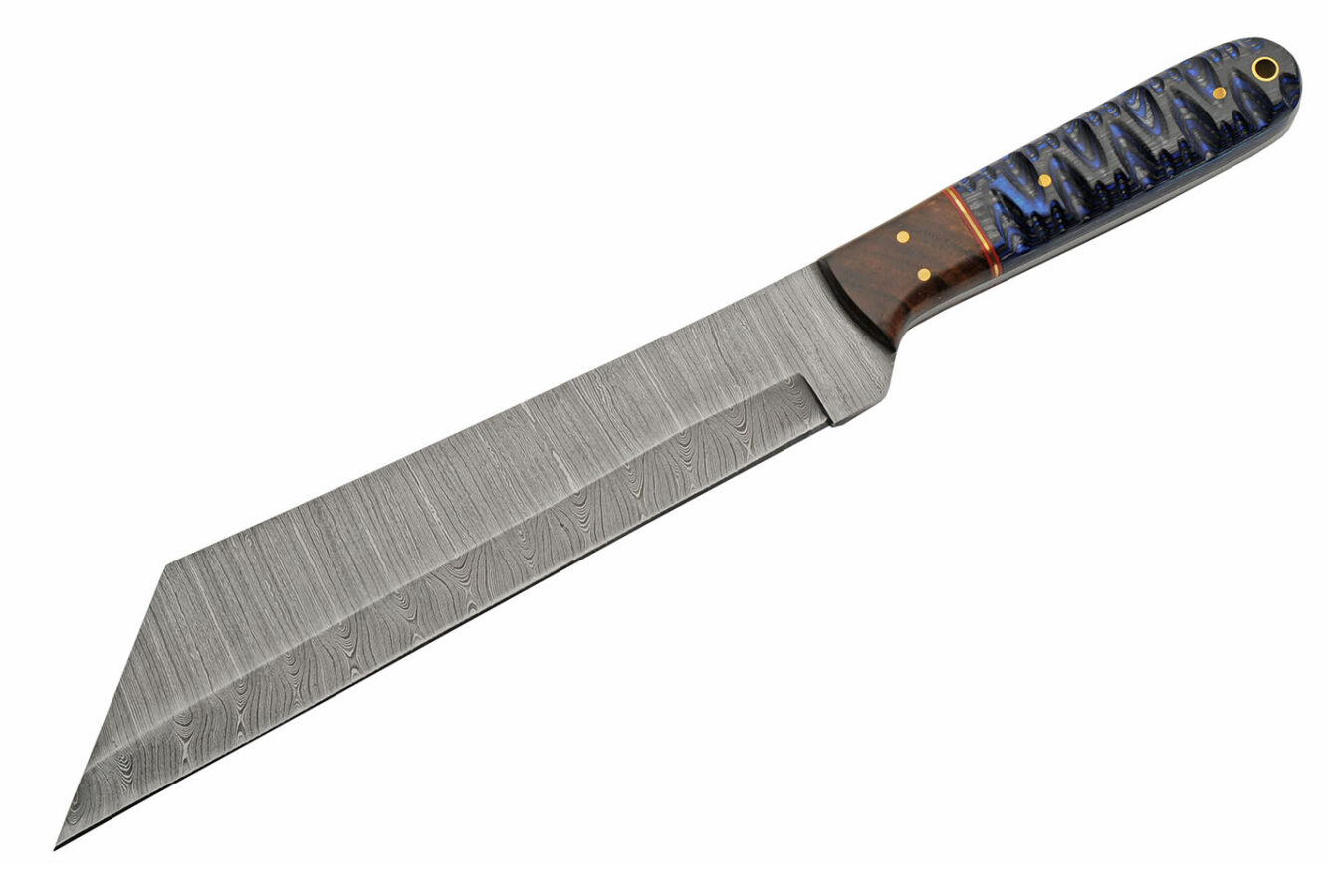 Seax Blue Damascus Steel Blade | Grooved Wood Handle 13.75 inch Edc ...